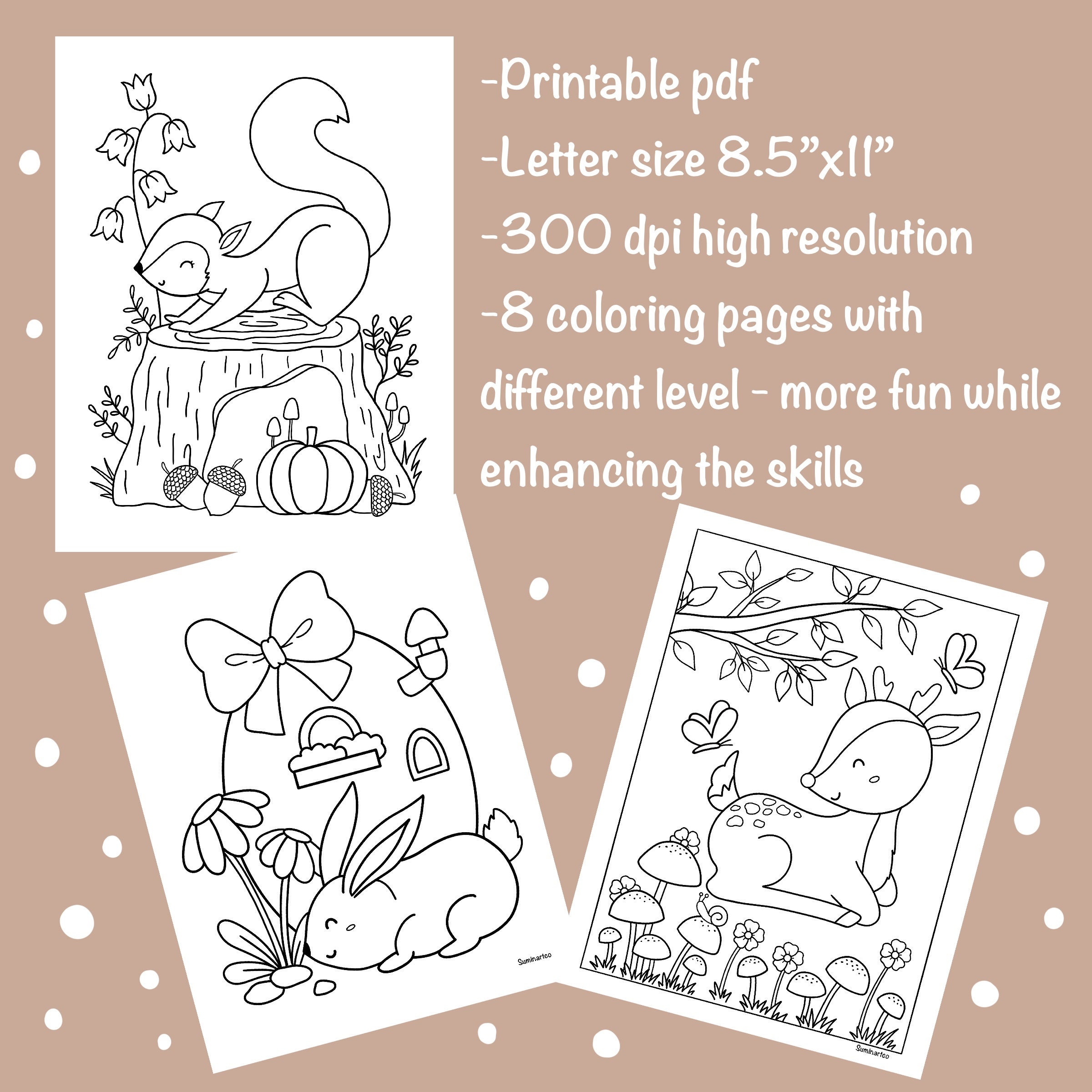 Printable Coloring Pages Pdf, Cute Woodland Animals, Forest Nature ...