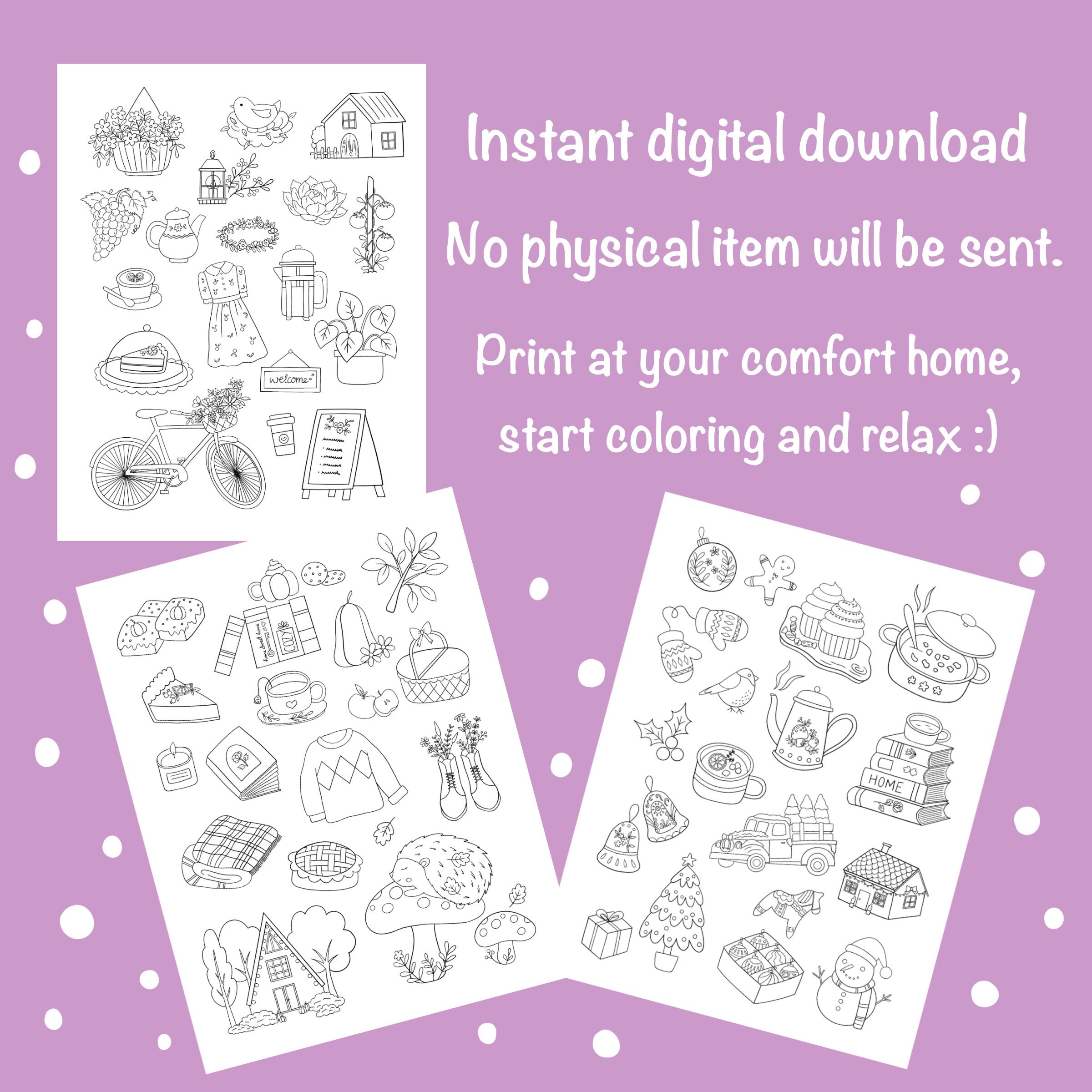 Printable Coloring Pages Pdf for Adult, Cute Tiny Illustration Cozy ...