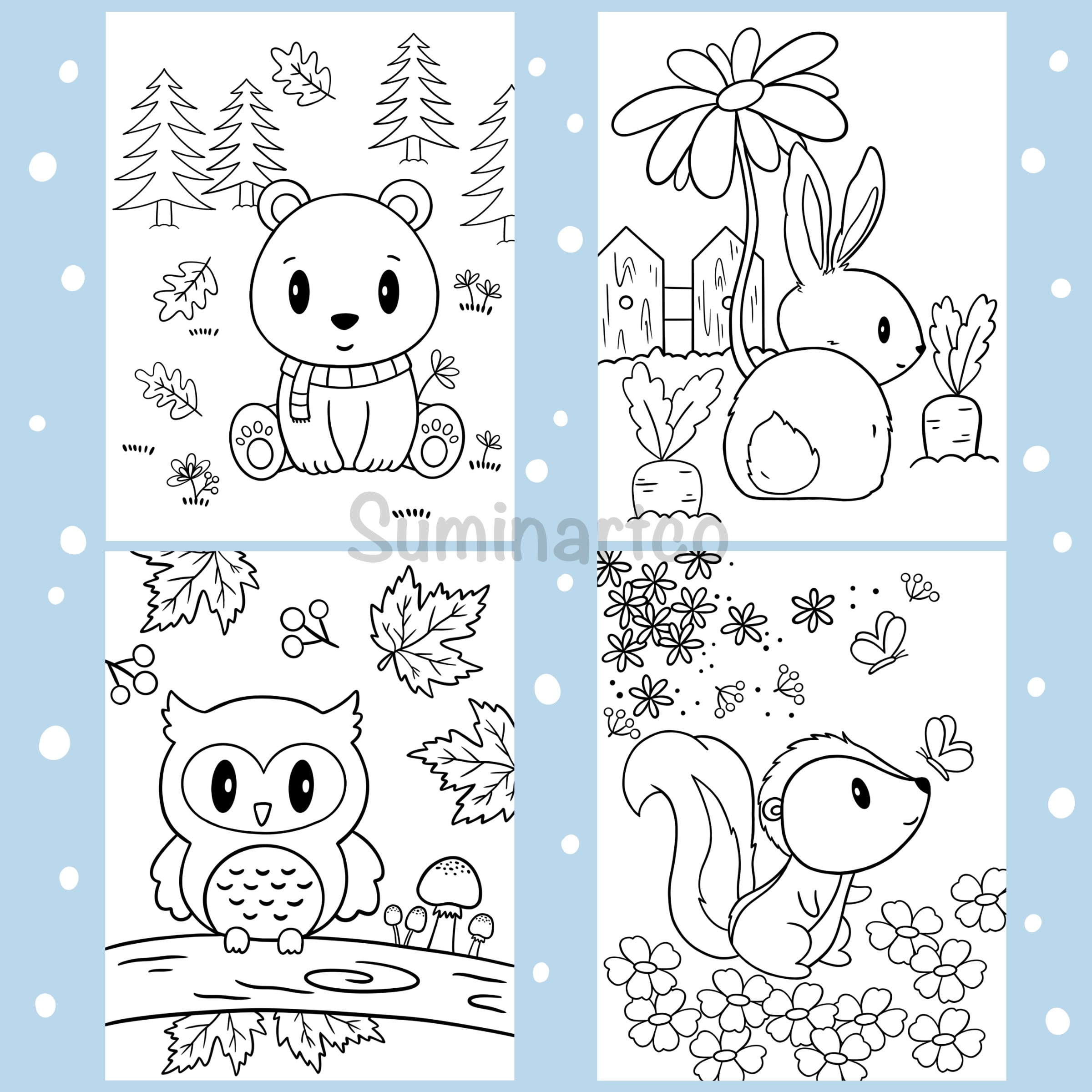 Woodland Animals Coloring Pages PDF, Forest Jungle Nature Theme Bundle ...