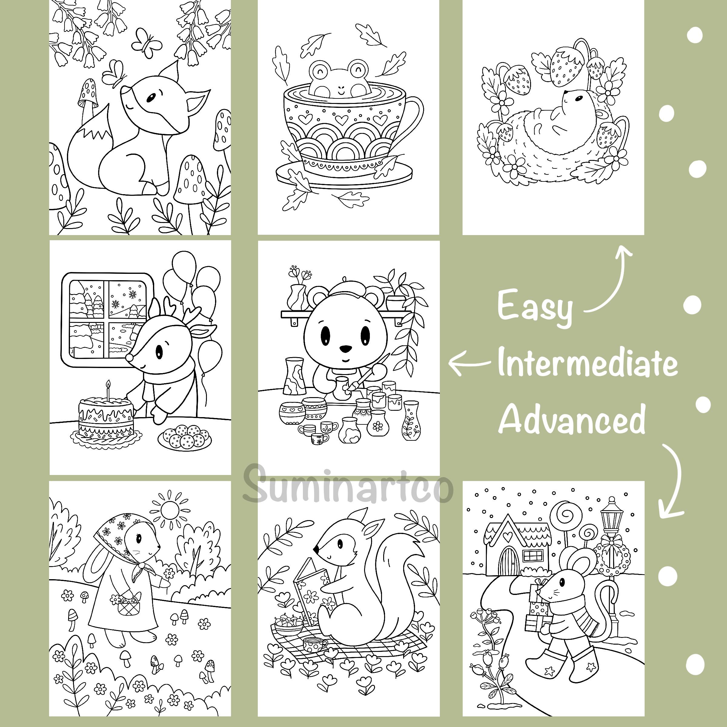 Printable Coloring Pages Pdf, Cute Woodland Animals, Cozy Comfy Days ...