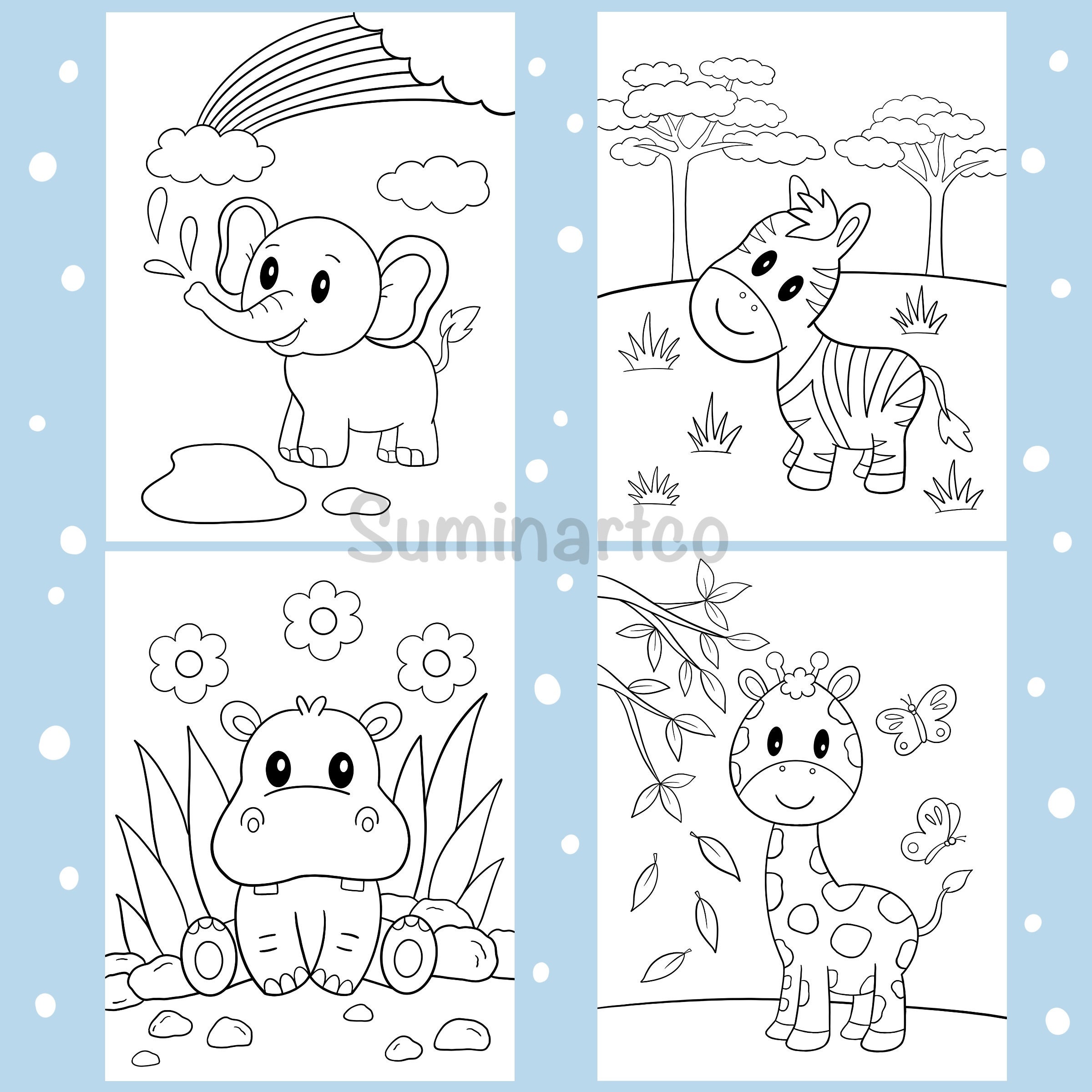 Safari Animals Coloring Pages PDF, Jungle Forest Nature Theme Bundle ...