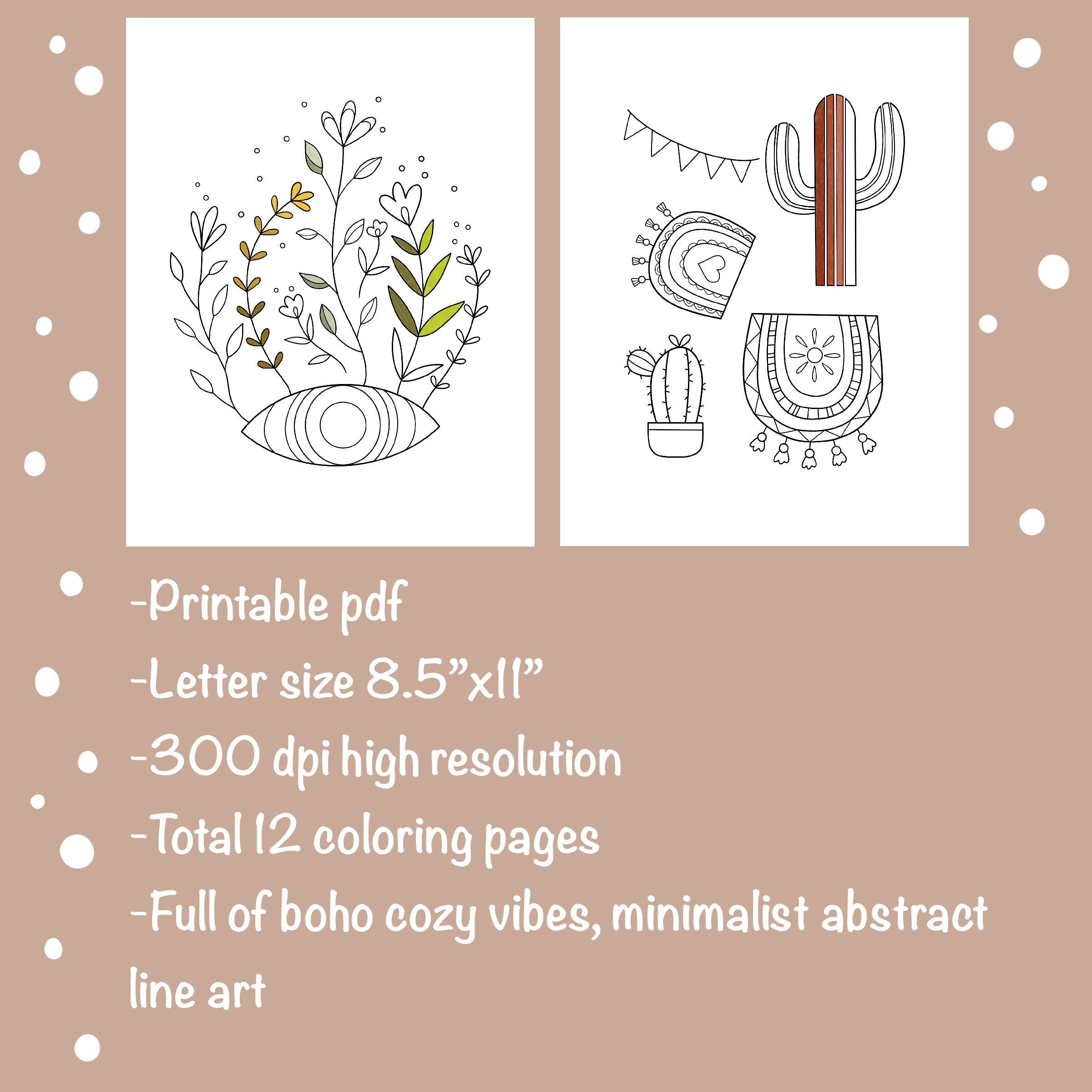 Printable Coloring Pages Pdf for Adult Teens Kids, Boho Minimalist Cozy ...