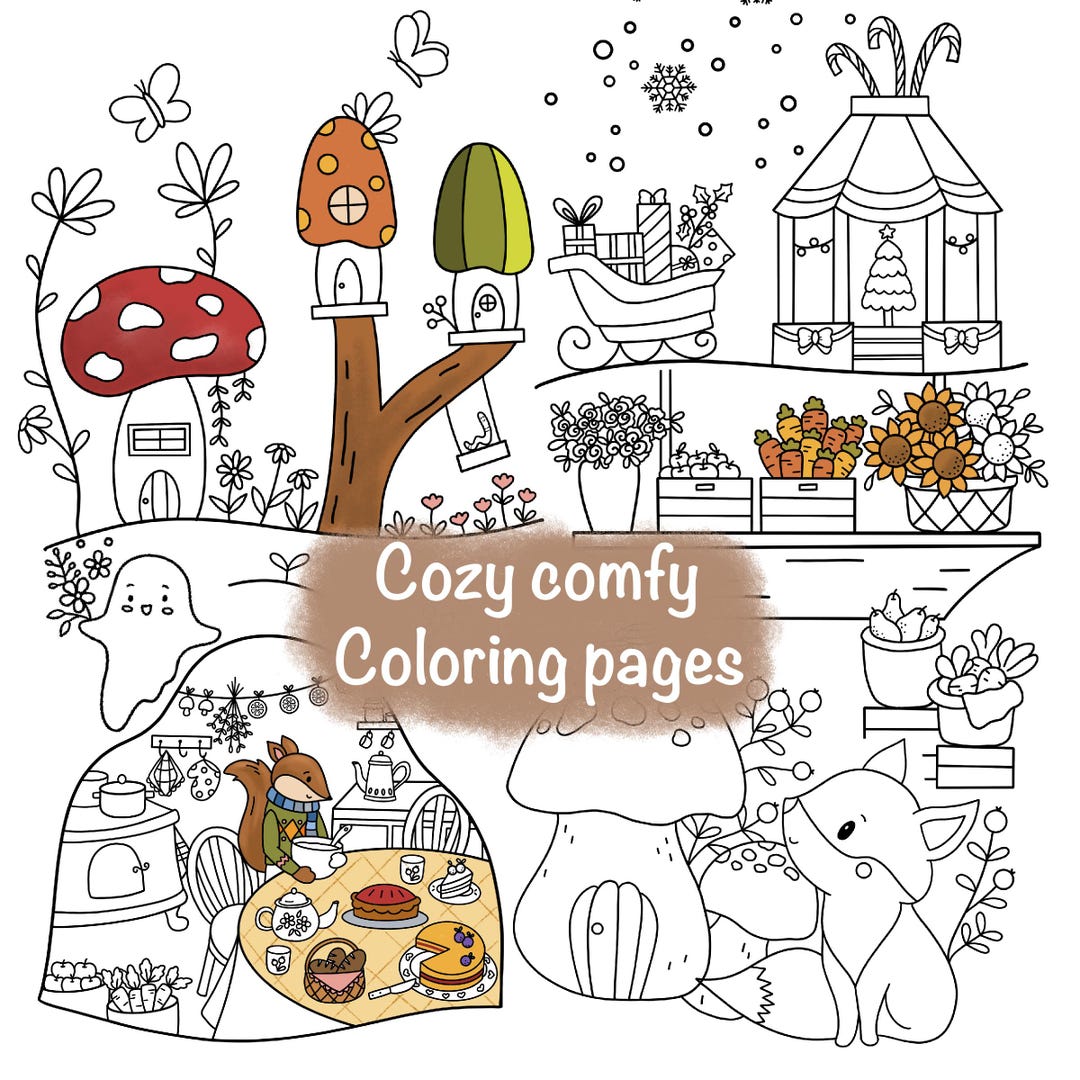 Printable Coloring Pages Pdf, Comfy Nature Cute Animal Floral Fantasy ...