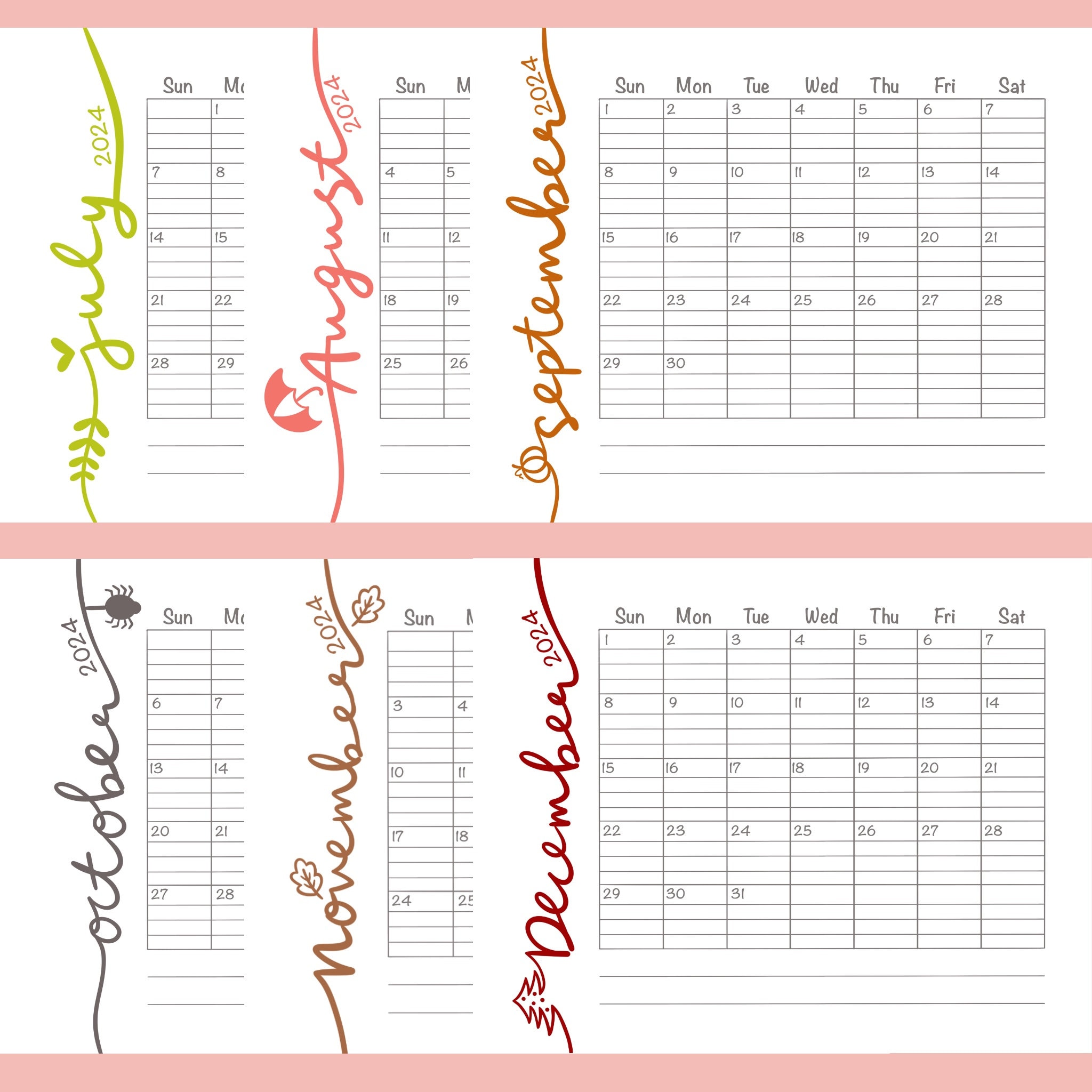 Calendar Planner Printable 2024 Bundle, Monthly Minimalist Calendar Pdf ...
