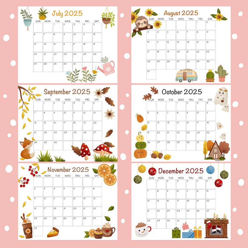 Printable Calendar 2025 Pdf, Monthly Cute Animal Home School Kids ...