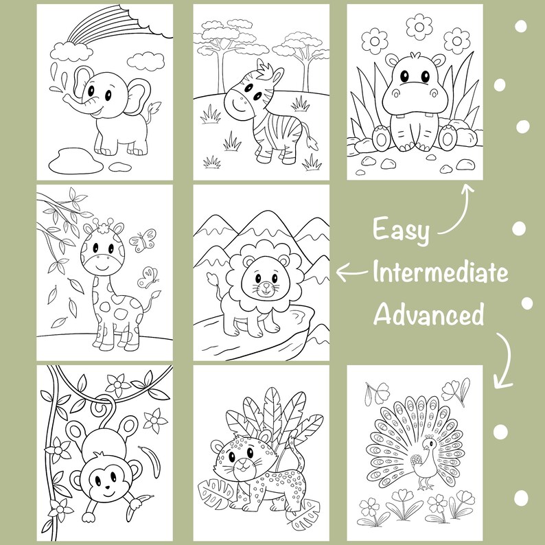 Safari Animals Coloring Pages PDF, Jungle Forest Nature Theme Bundle ...