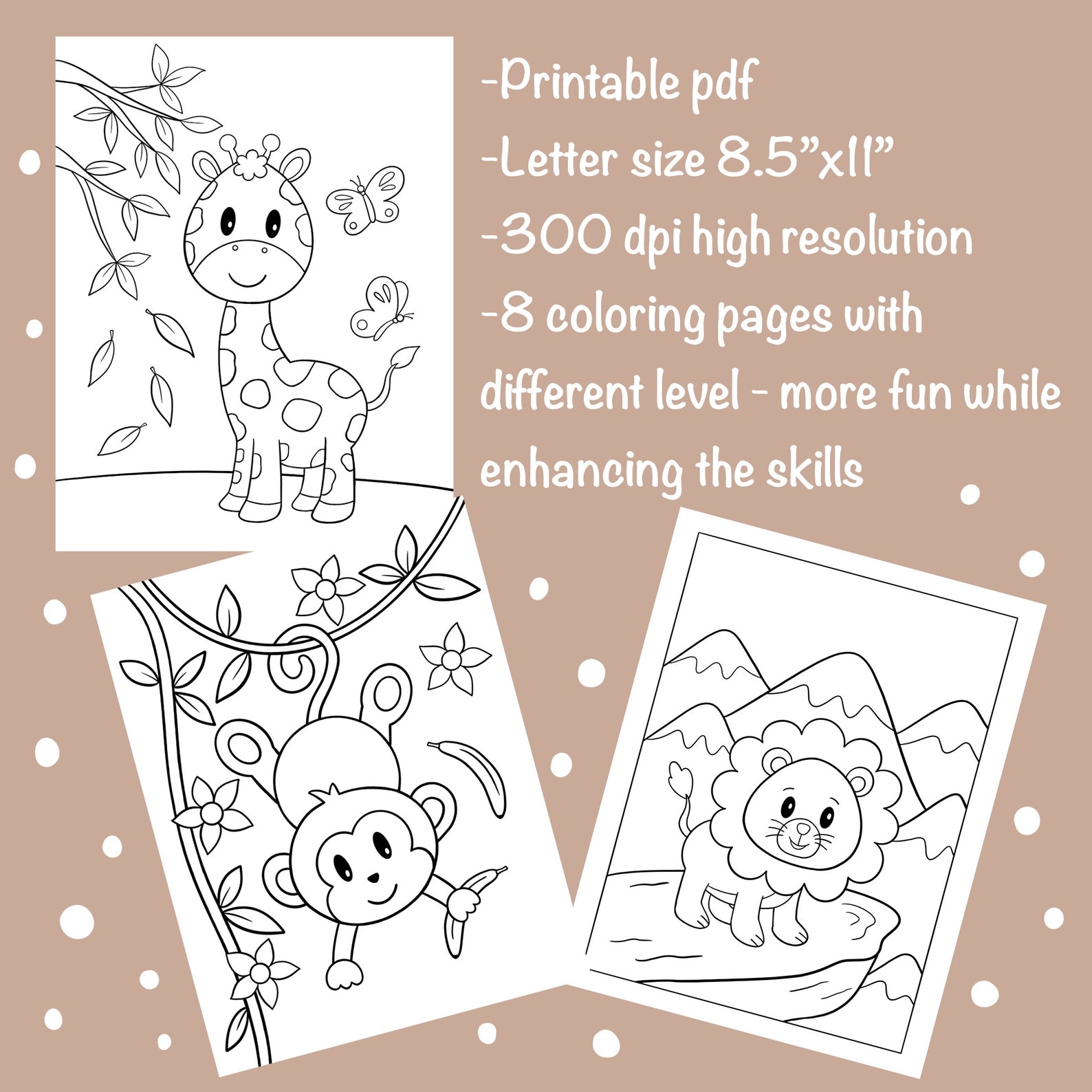Safari Animals Coloring Pages PDF, Jungle Forest Nature Theme Bundle ...