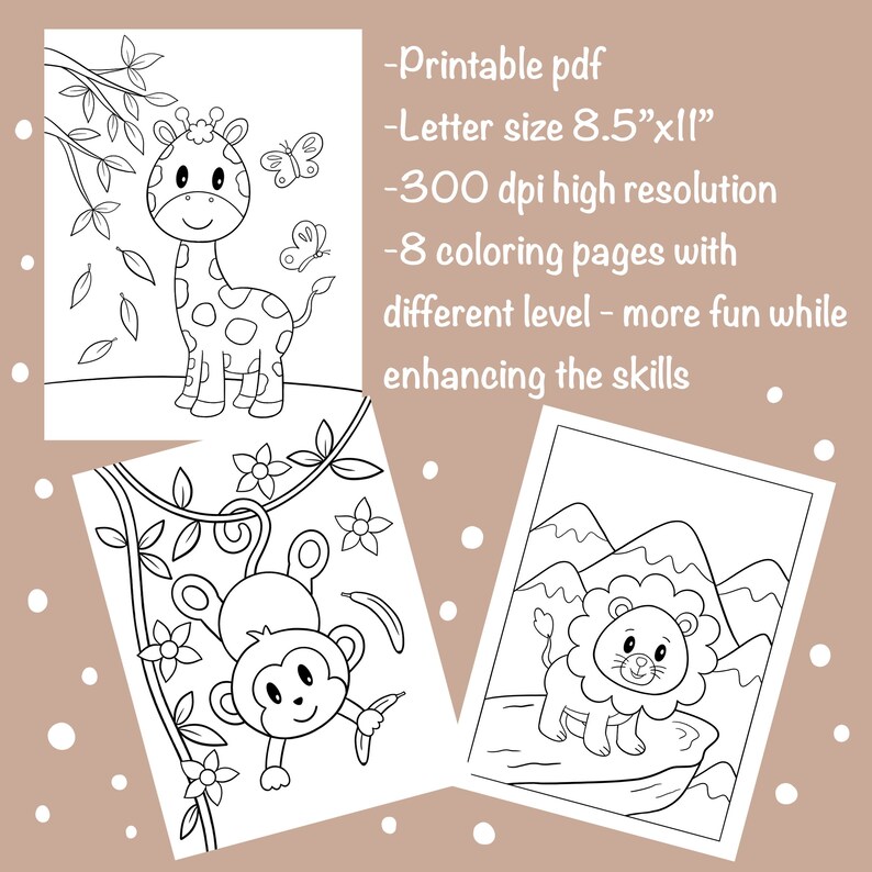 Safari Animals Coloring Pages PDF, Jungle Forest Nature Theme Bundle ...
