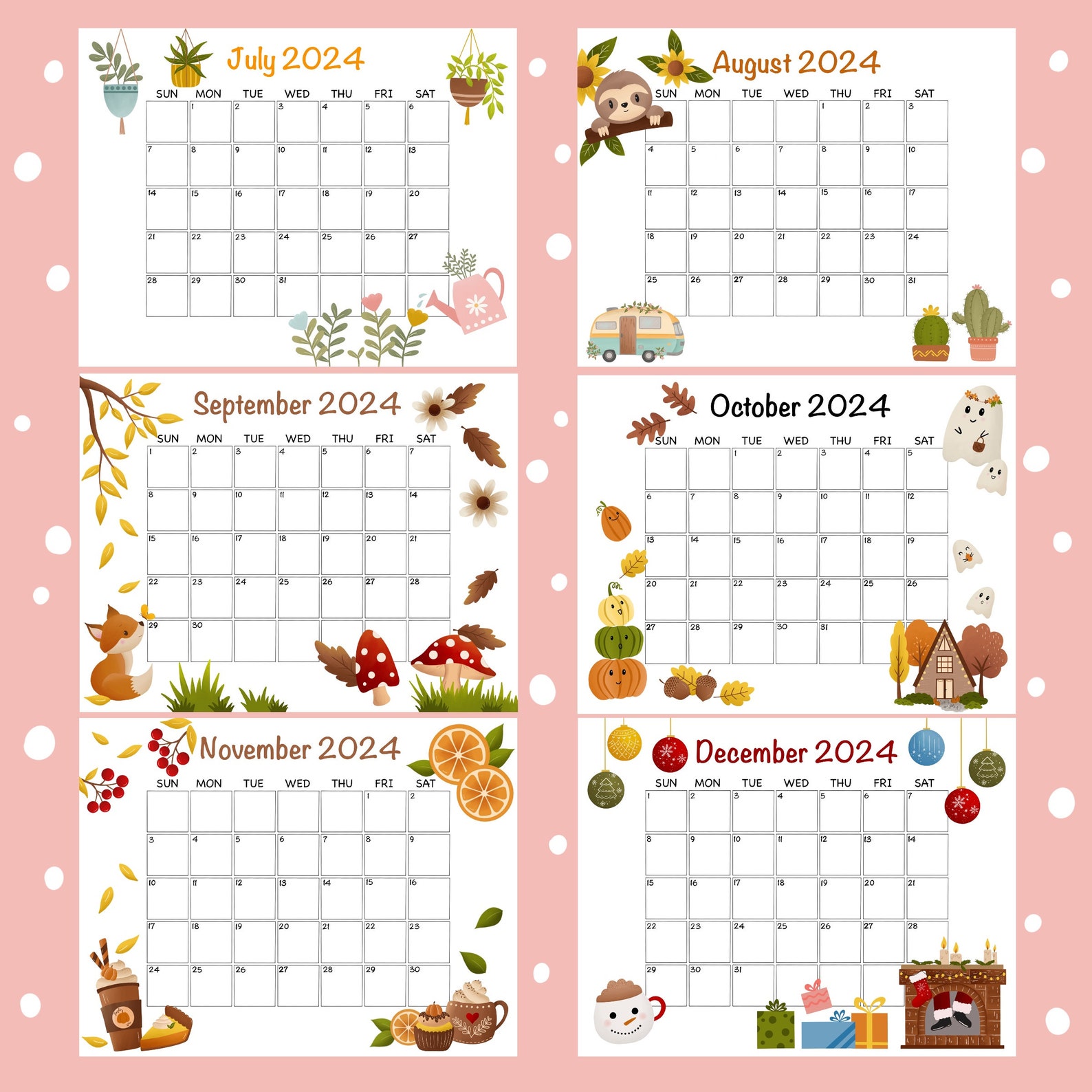 Printable Calendar 2024, Monthly Cute Animal Home School Kids Calendar ...