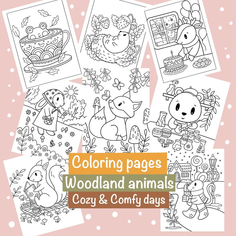 Printable Coloring Pages Pdf, Cute Woodland Animals, Cozy Comfy Days ...