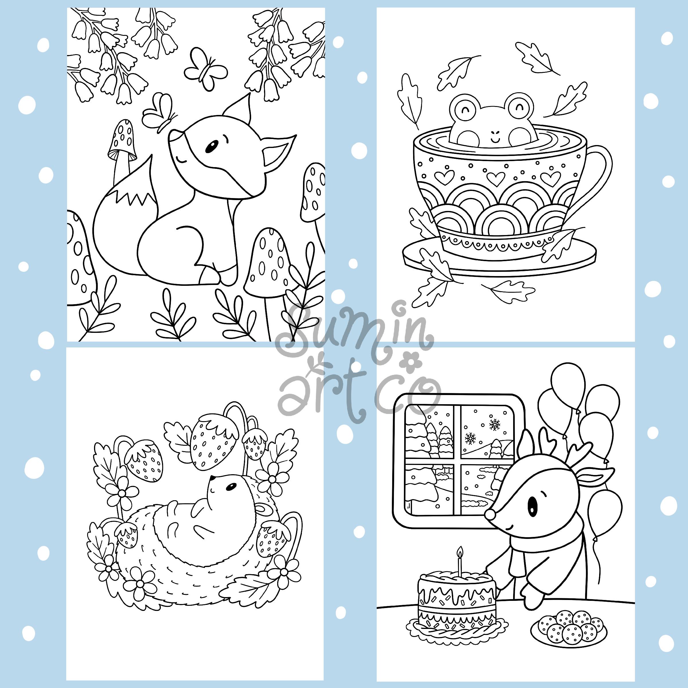Printable Coloring Pages Pdf, Cute Woodland Animals, Cozy Comfy Days ...