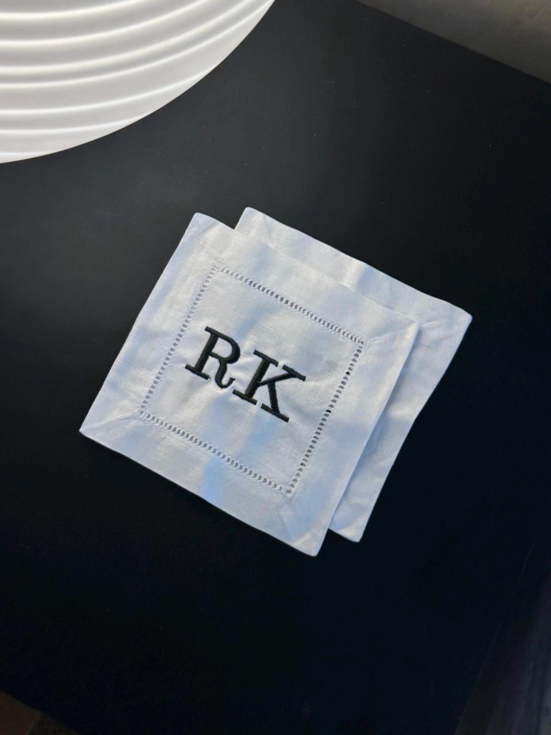 Initials ONLY Embroidered Hemstitched Cocktail Napkin - Etsy