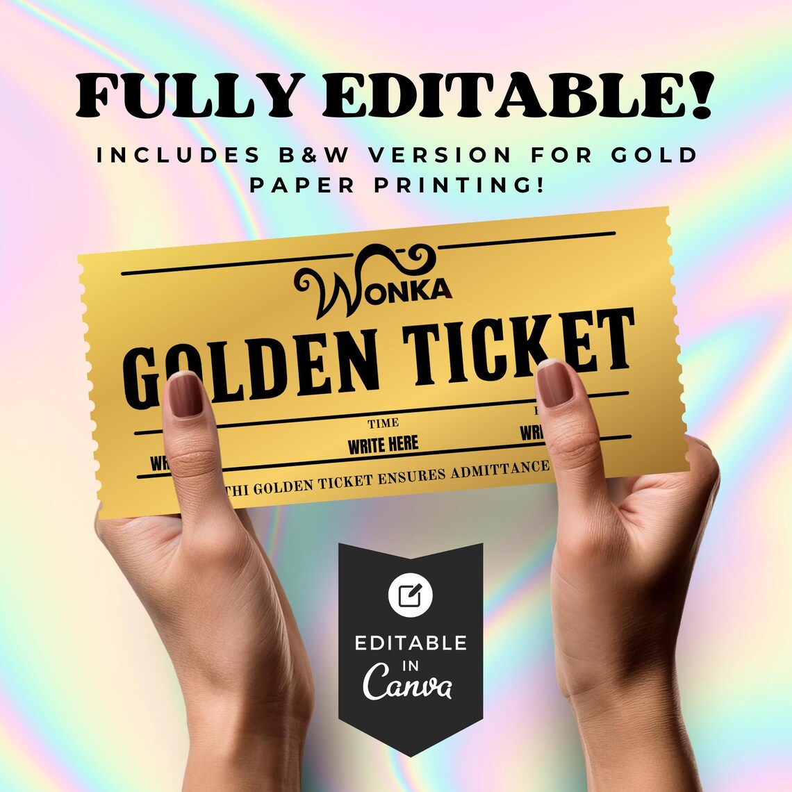 Wonka Golden Ticket Template for Canva | Whimsical Birthday Party ...