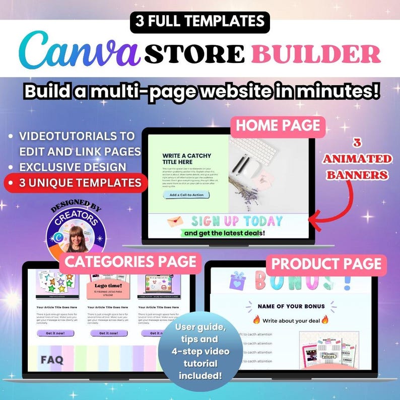 Watercolor Canva Website Template | 3-page Online Store With Guide - Etsy