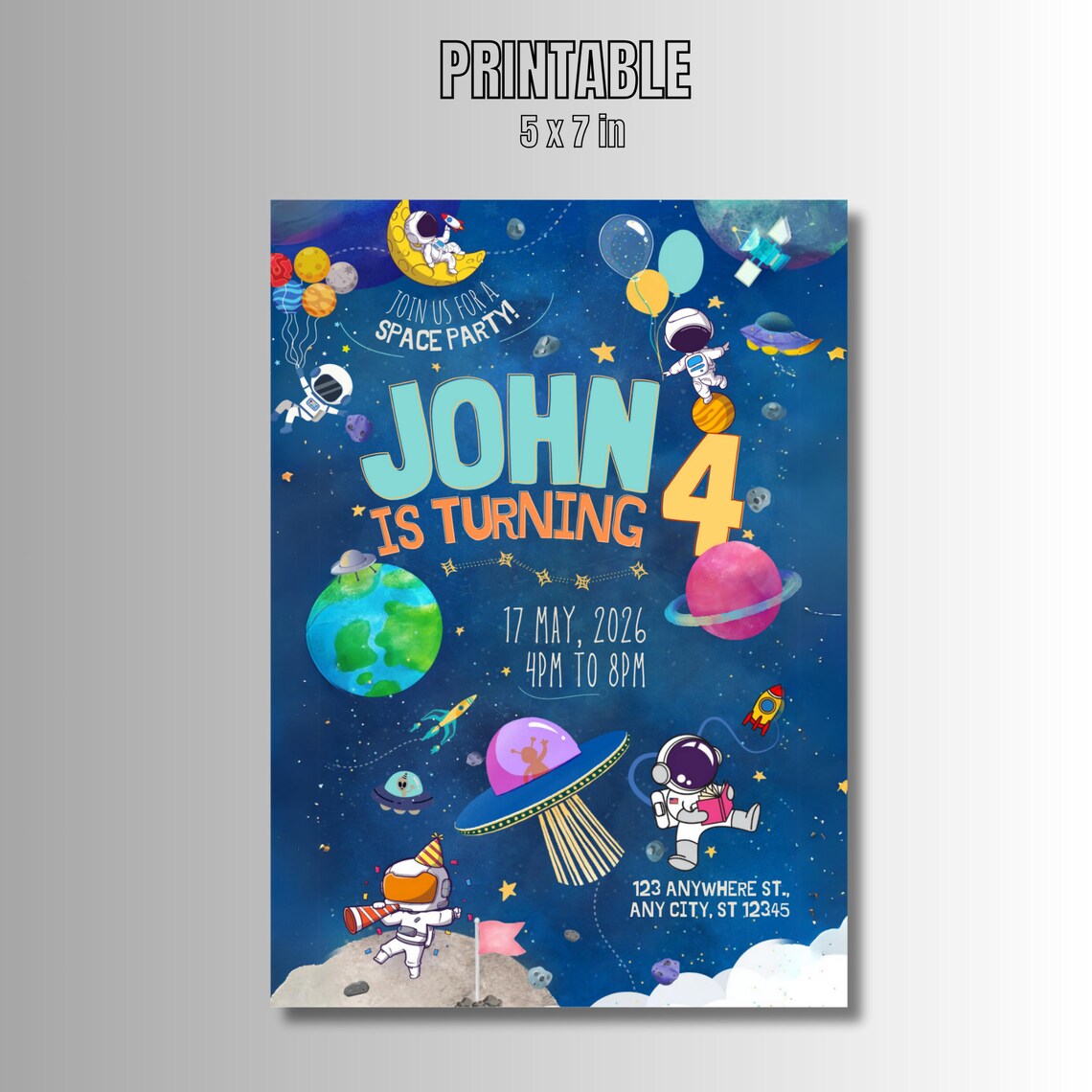 Outer Space Aliens Galaxy Birthday Invitation, Astronaut Boy Party ...