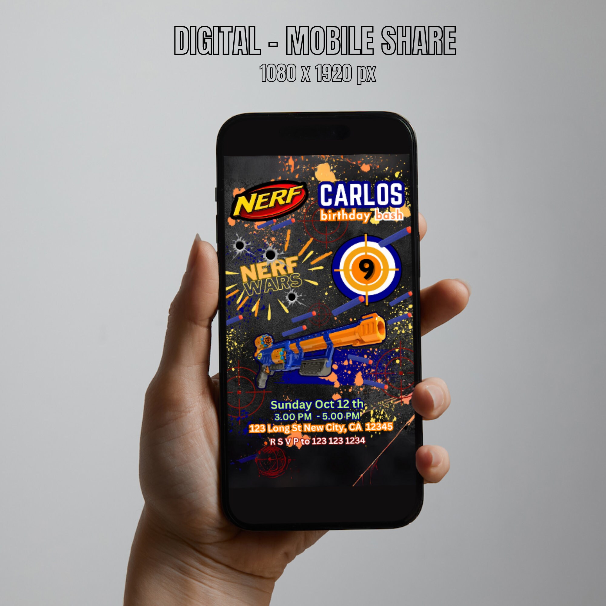 Nerf Party Invitation, Dart Gun Birthday Invite, Nerf Wars Gun ...