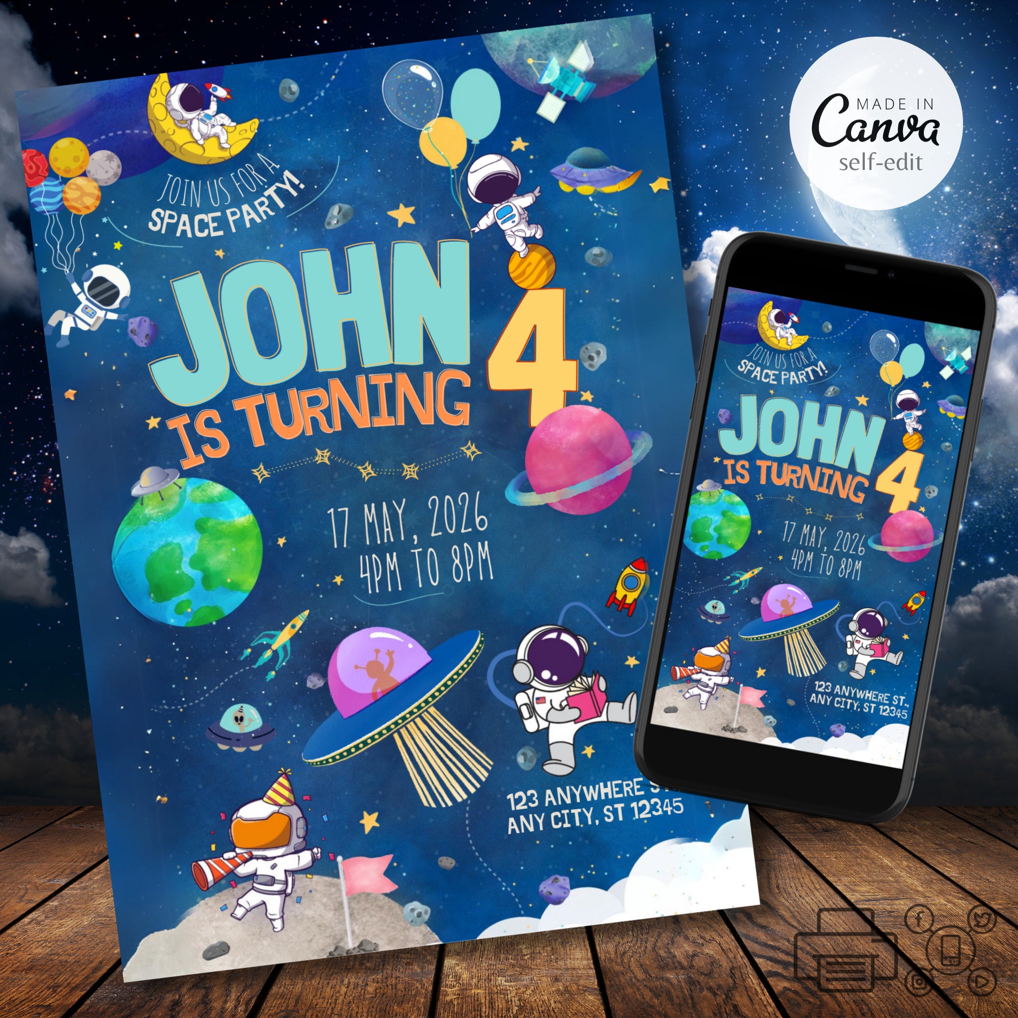 Outer Space Aliens Galaxy Birthday Invitation, Astronaut Boy Party ...