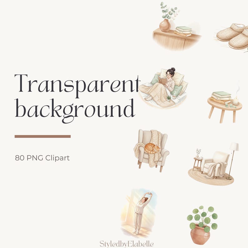 Cozy Bookish Clipart Bundle 80 PNG Watercolor Reading Girl & Book Lover ...