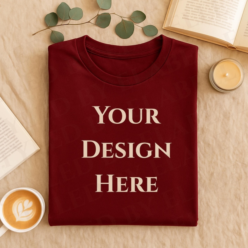 Gildan 64000 Maroon Mockup, Maroon Shirt Folded Mockup, Cozy Book Lover ...