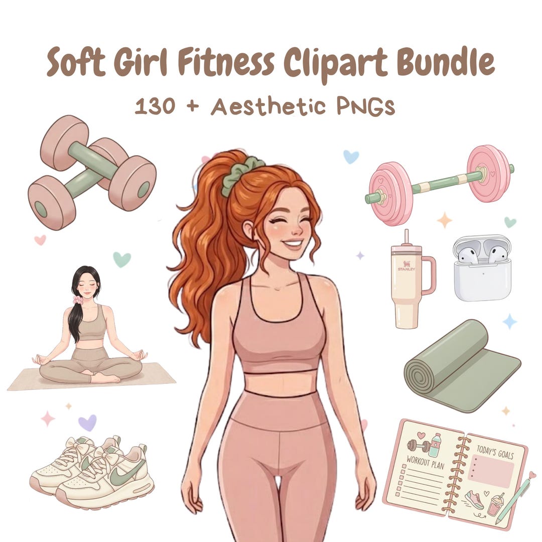 Soft Girl Fitness Clipart Bundle Gym Girls & Equipment Pngs - Etsy