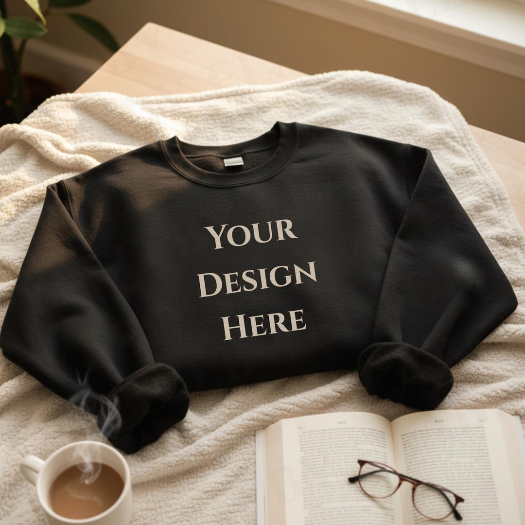 Cozy Gildan 18000 Black Folded Sweatshirt With Sleeves Mockup G180 ...