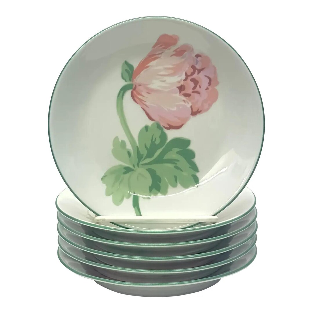Pink & Green Primrose Side Plates by Impressions De Paris - Set of 6 - Etsy