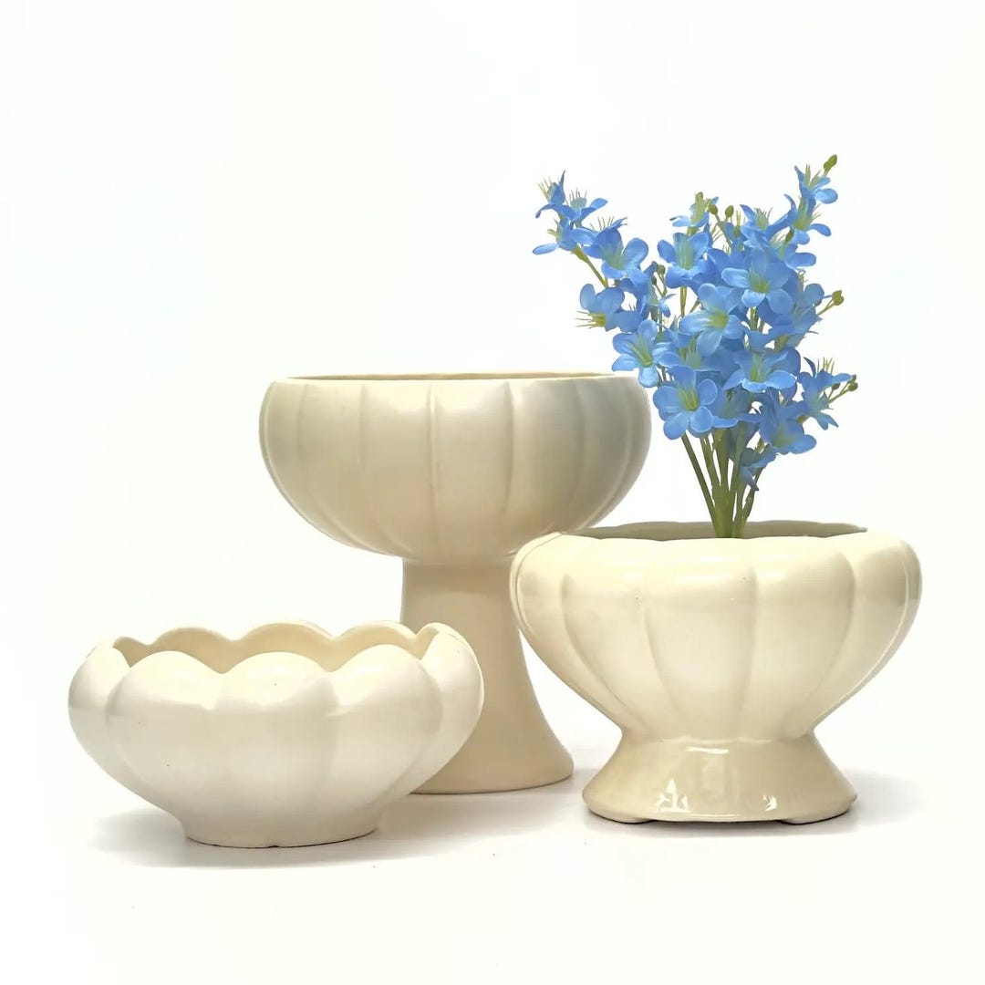White Fluted Ceramic Planter Curation - Group of 3 - Etsy