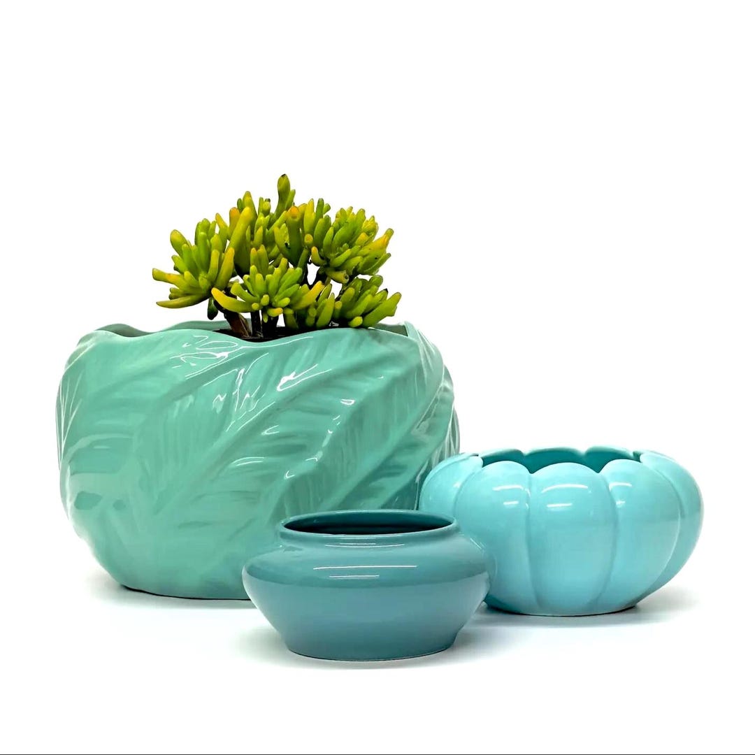 Mid-century Hollywood Regency Mixed Turquoise Planters - Group of 3 - Etsy