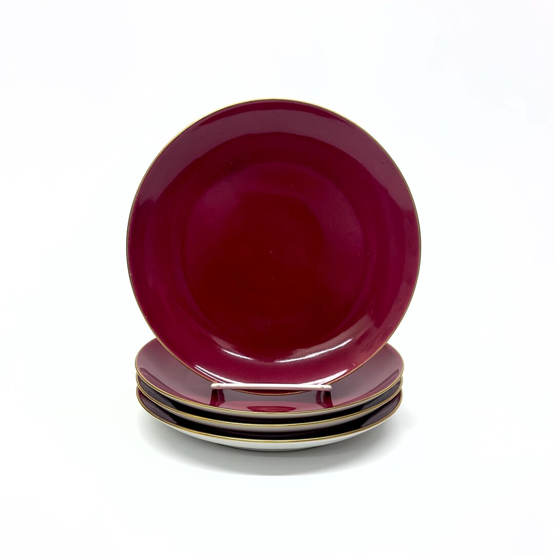 Mid 20th Century Cherry Red Side Plates With Gilt Edge Detail by Ginori ...