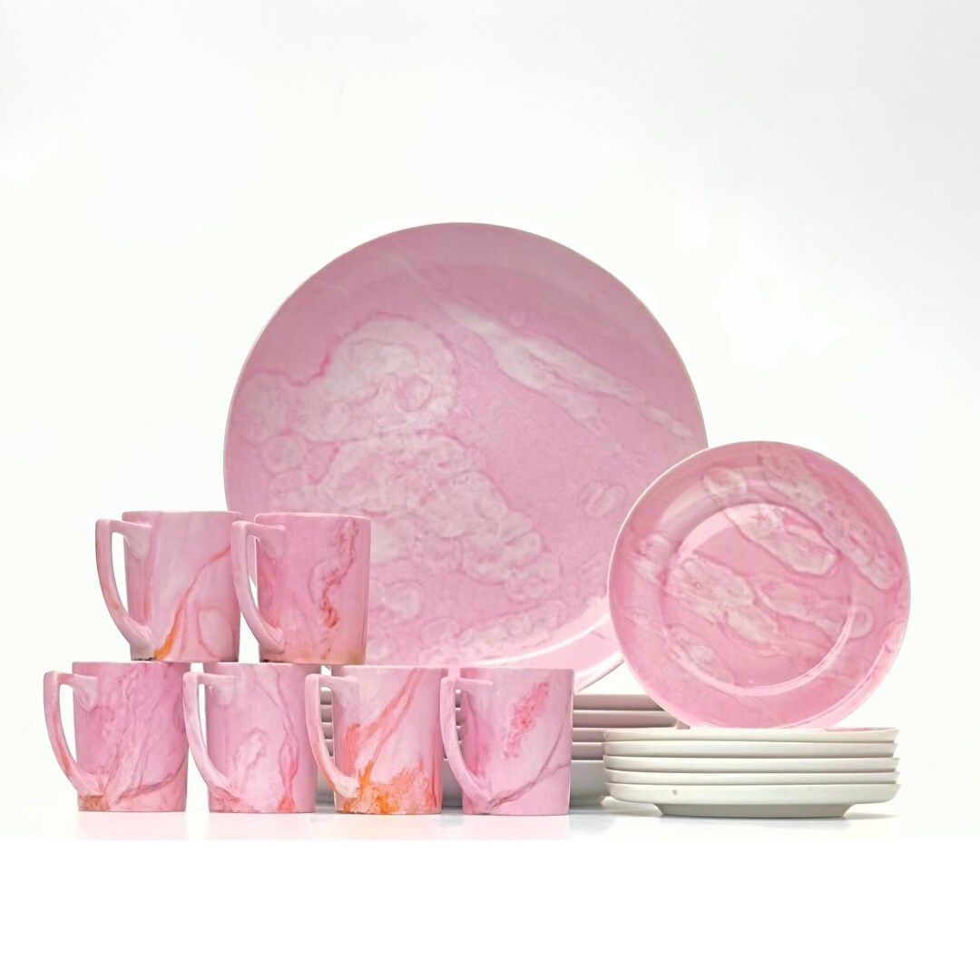 1970s Custom Made Marbled Pink Dinner Set by Villa Vanilla With Place ...