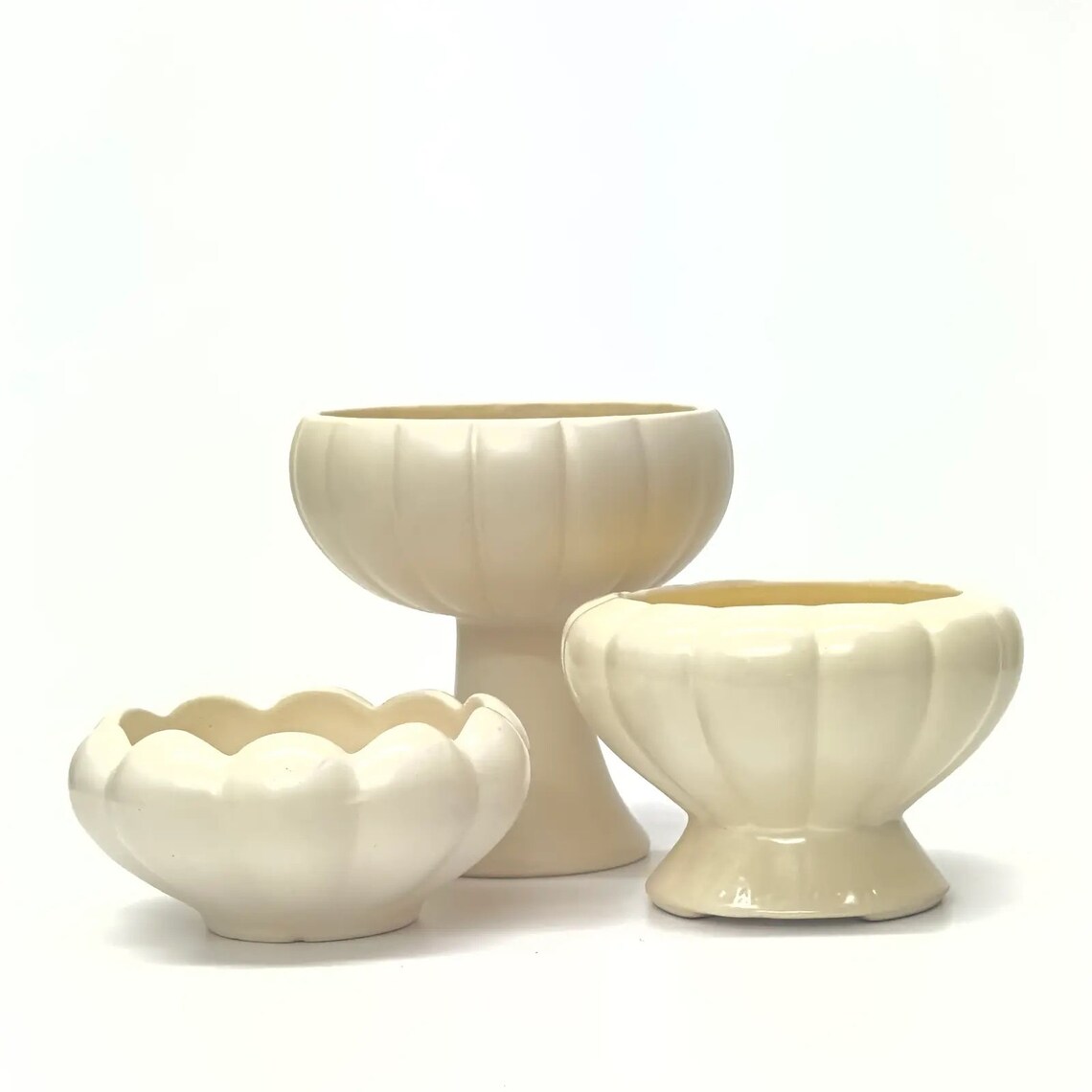 White Fluted Ceramic Planter Curation - Group of 3 - Etsy