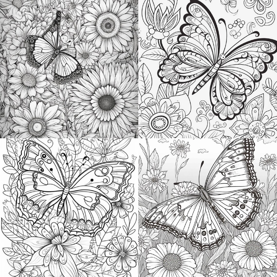50+ Butterfly Coloring Book Pages Bundle - Adult, Children, Printable ...
