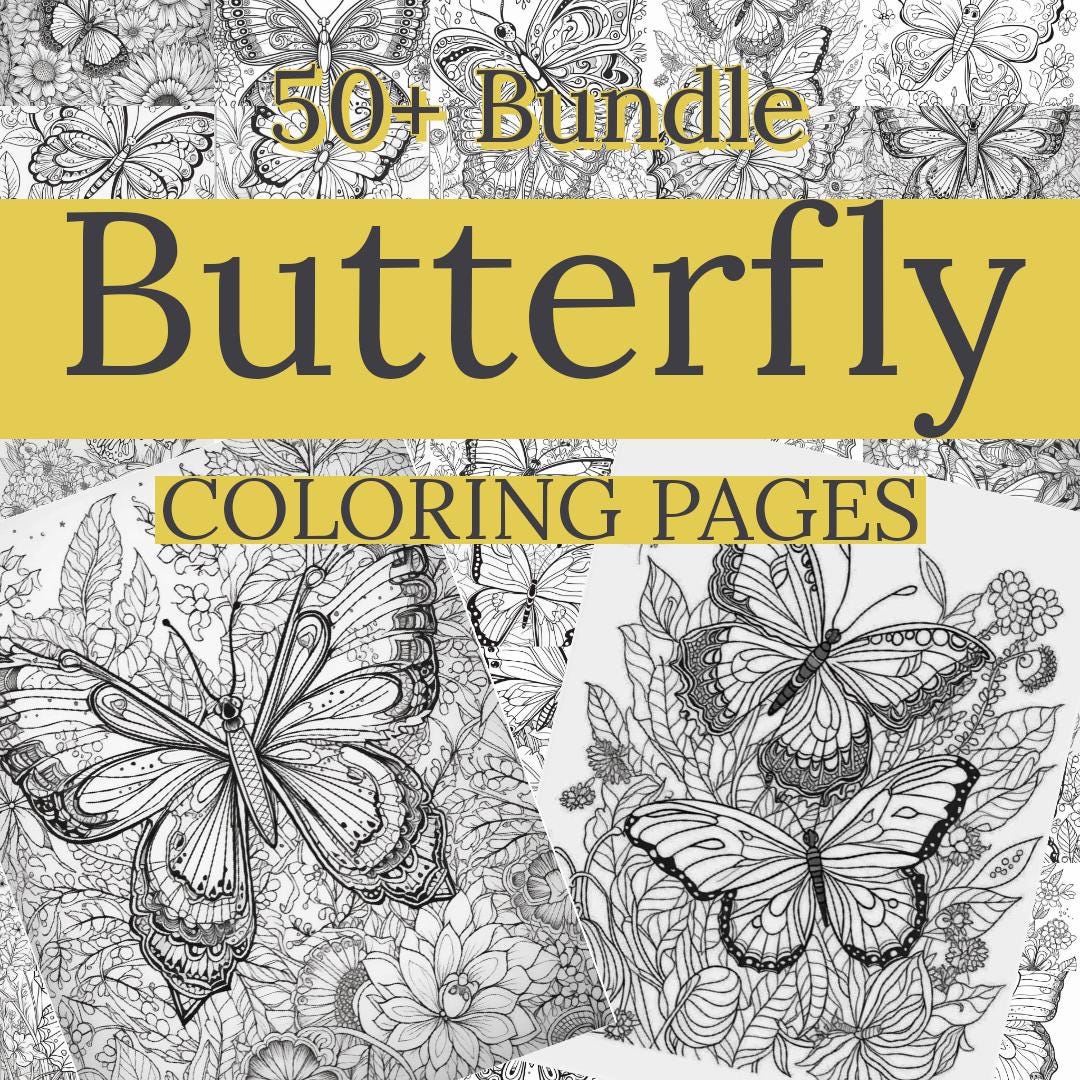 50+ Butterfly Coloring Book Pages Bundle - Adult, Children, Printable ...