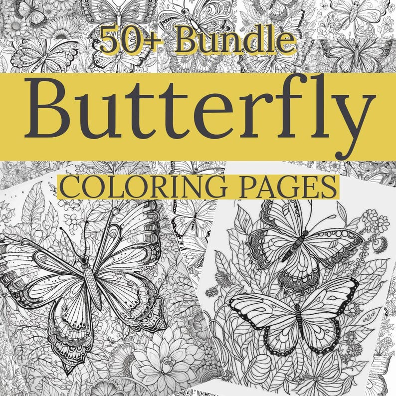 50+ Butterfly Coloring Book Pages Bundle - Adult, Children, Printable ...