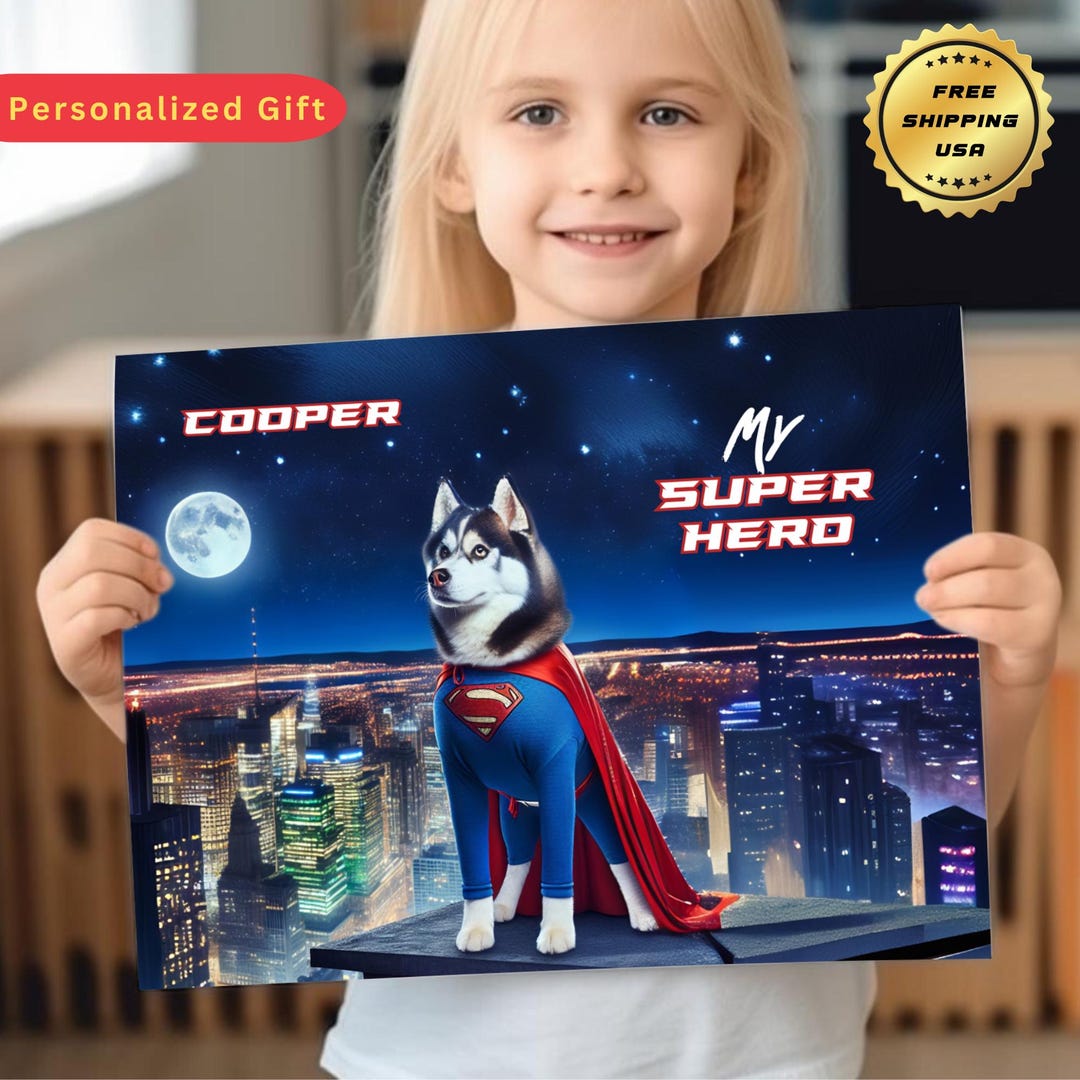 Funny Dog Wall Art Super Hero HUSKY, Great Personalized Pet Lover Gift ...