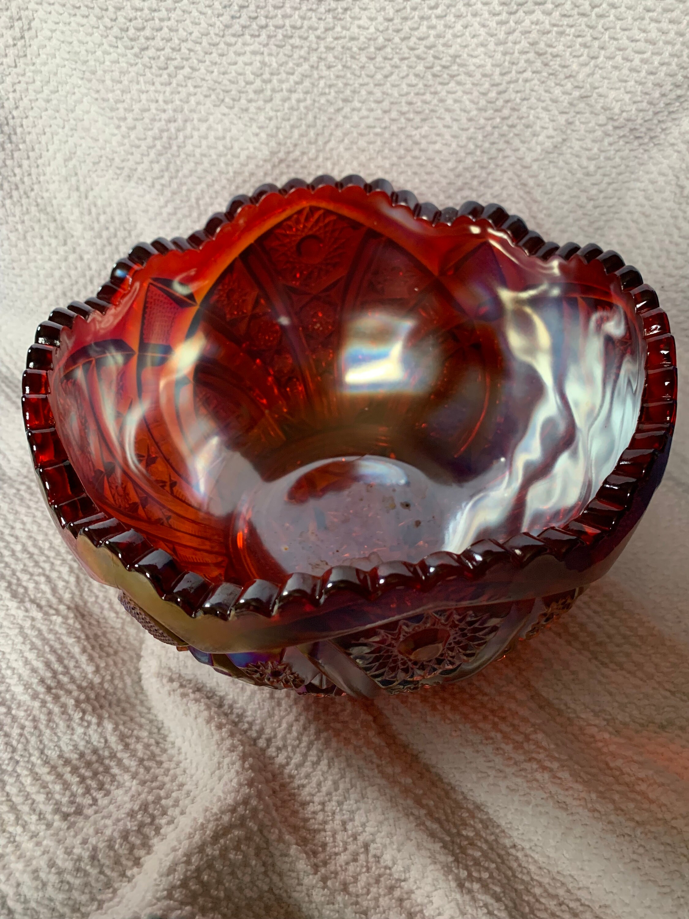 Vintage Indiana Glass Heirloom Sunset Ruby Red Iridescent Carnival ...