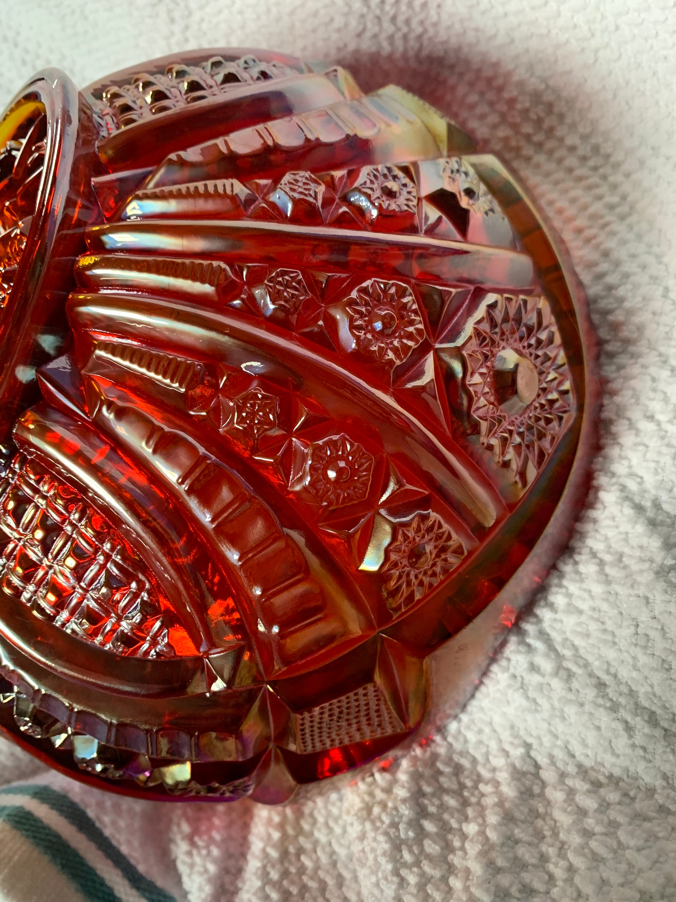 Vintage Indiana Glass Heirloom Sunset Ruby Red Iridescent Carnival ...