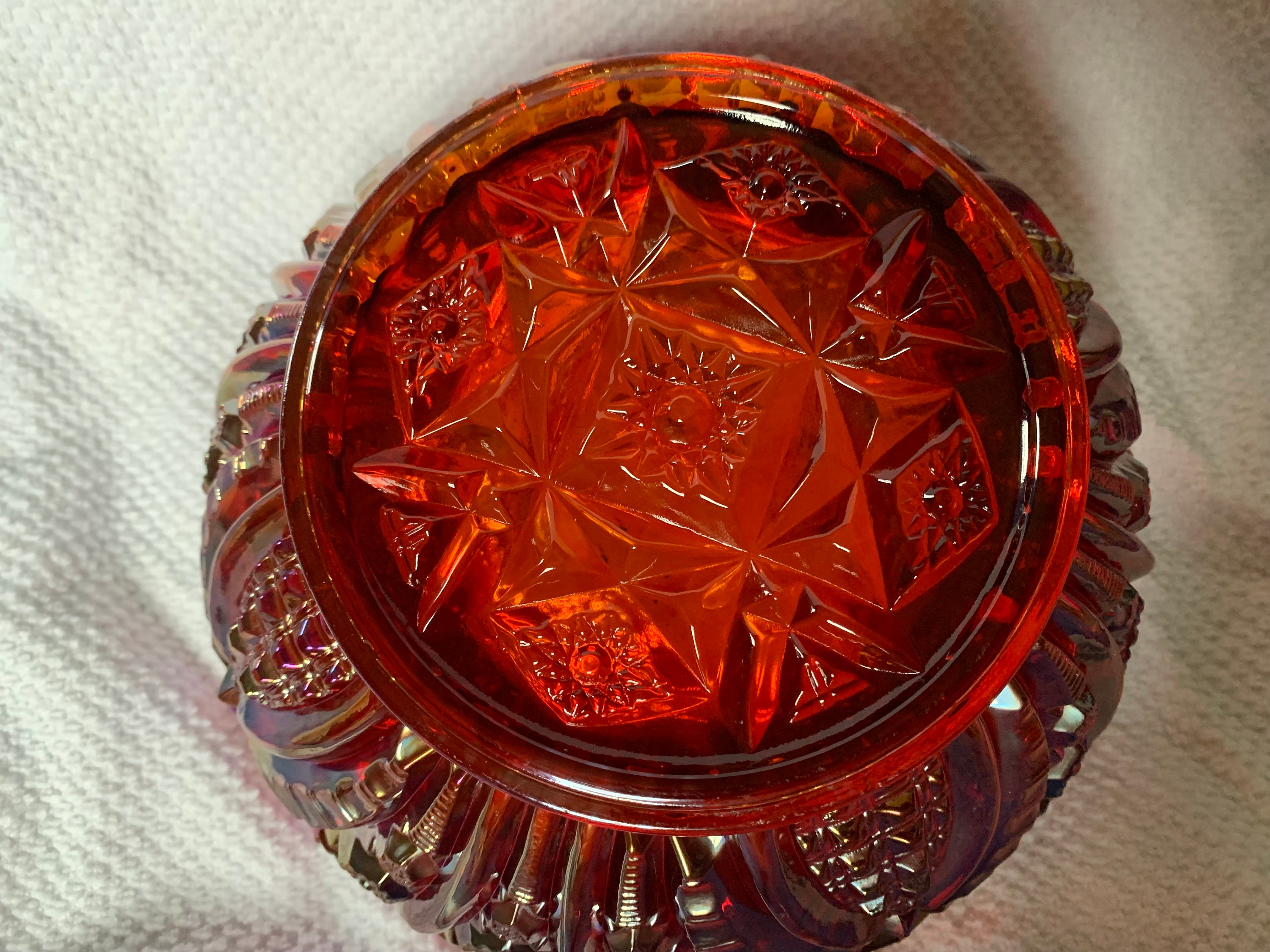 Vintage Indiana Glass Heirloom Sunset Ruby Red Iridescent Carnival ...