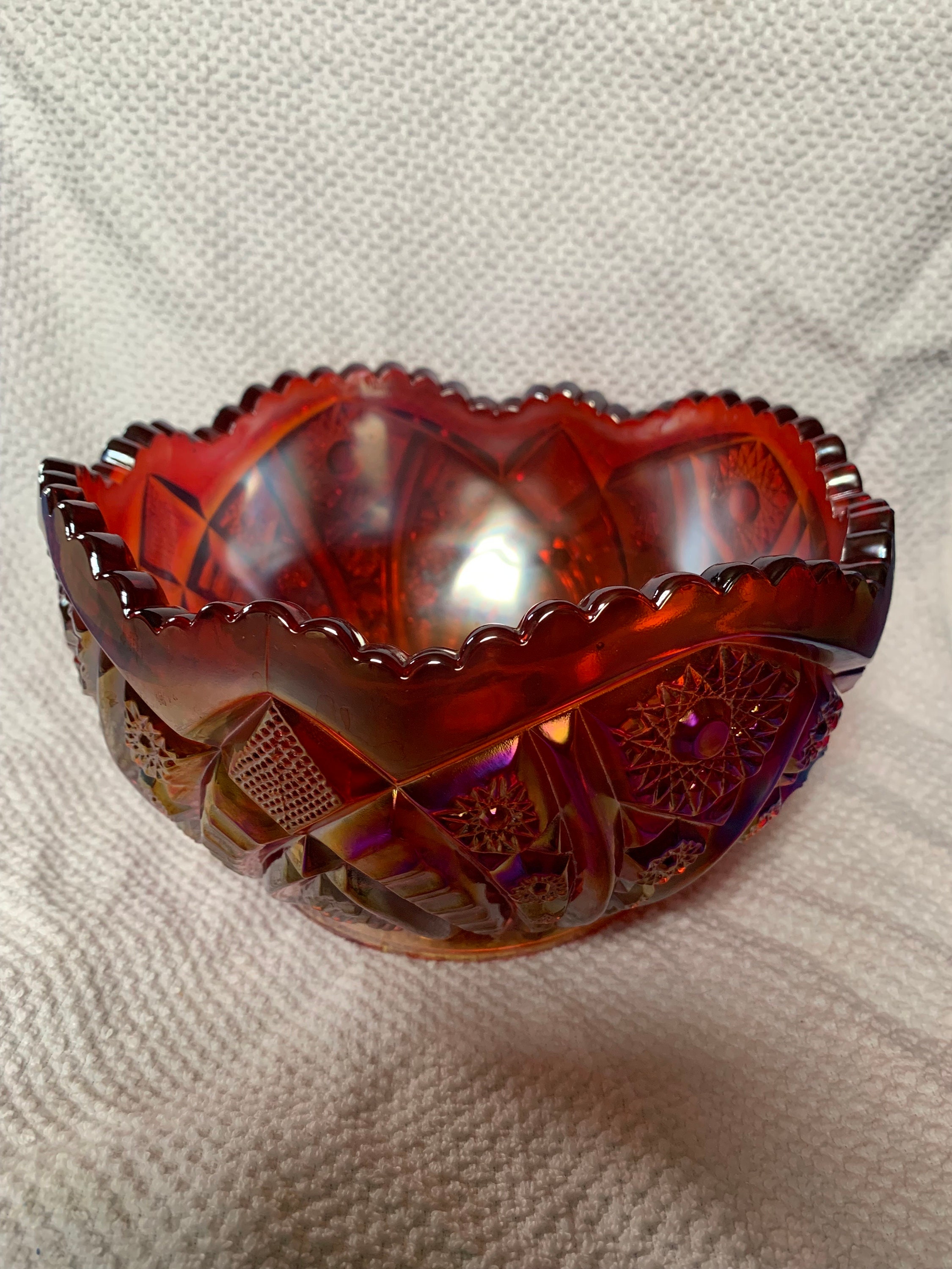 Vintage Indiana Glass Heirloom Sunset Ruby Red Iridescent Carnival ...