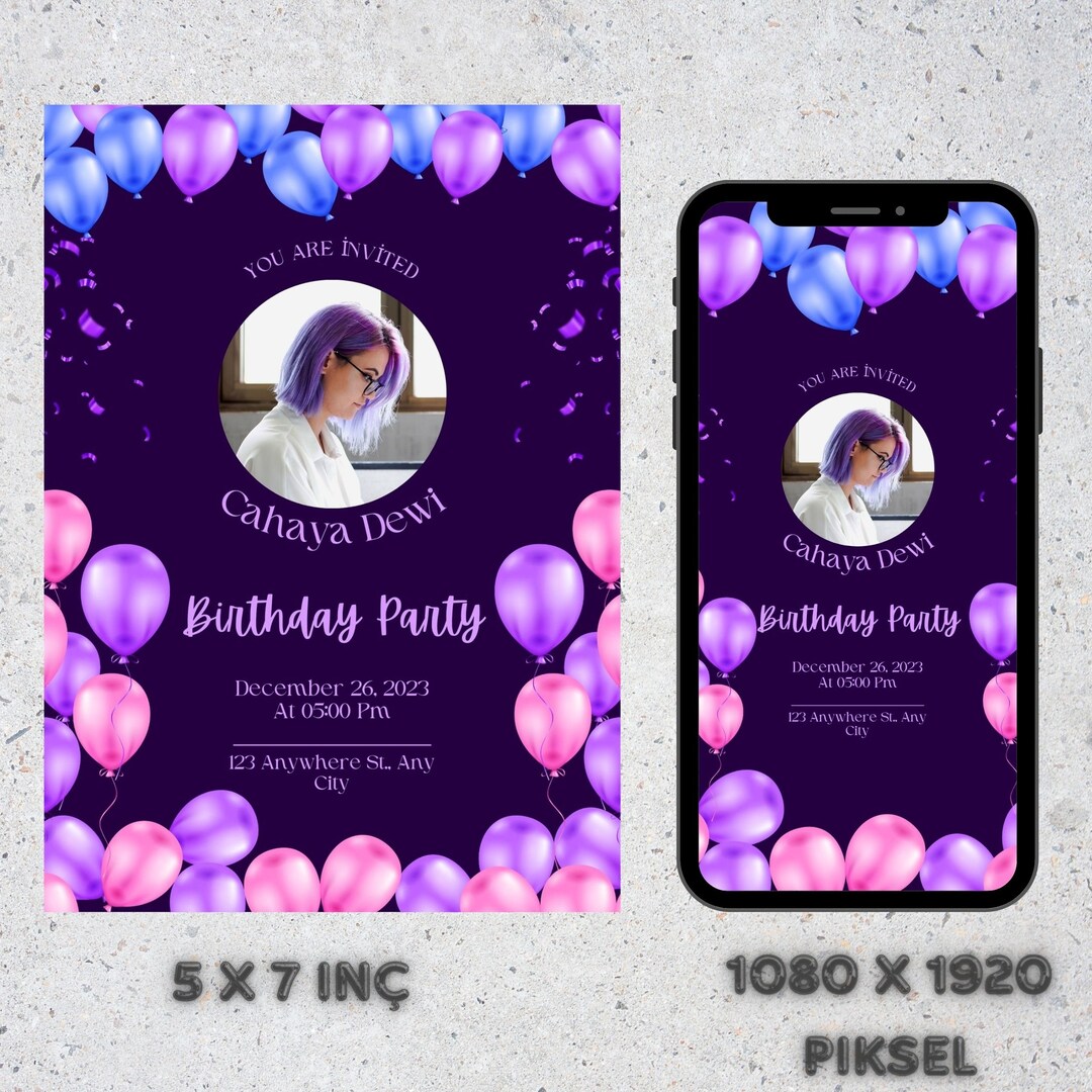 Editable Balloons Birthday Invitation, Printable Birthday Party Invite ...