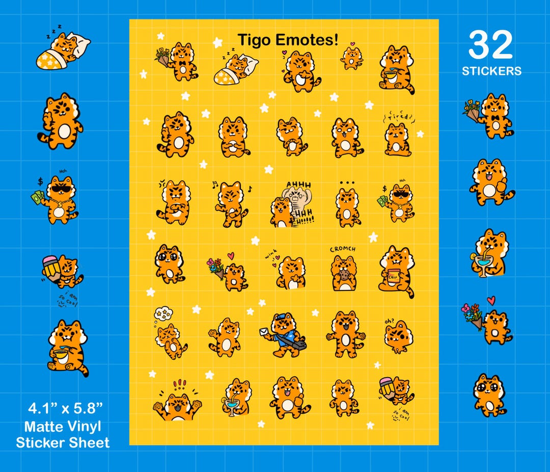 Tigo Emotes Sticker Sheet | Cute Stickers - Kawaii Stickers - Planner ...