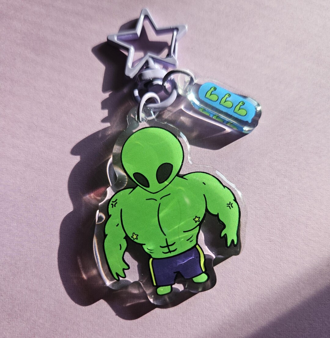 Swolien Keychain Cute Buff Alien Keychain - Etsy