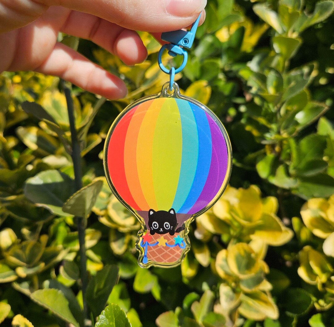 Hot Air Balloon Kitten Keychain | Colorful Cute Kawaii Keychain - Etsy