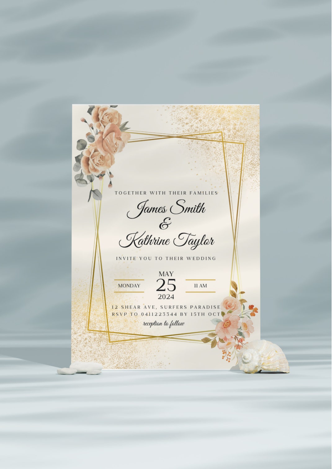 Peach Wedding Invitation Template Printable Wedding - Etsy