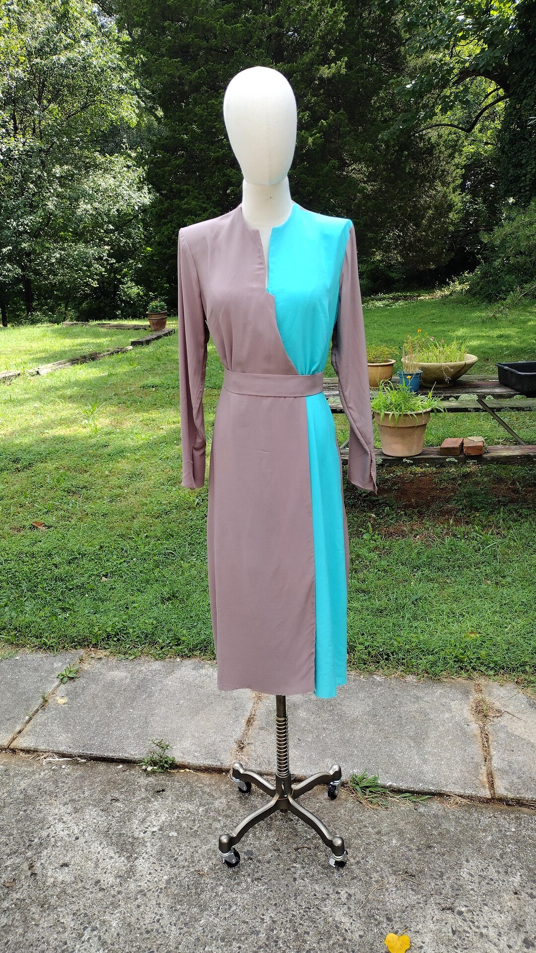1940s Colorblock Rayon Wrap Dress Authentic Reproduction Turquoise ...