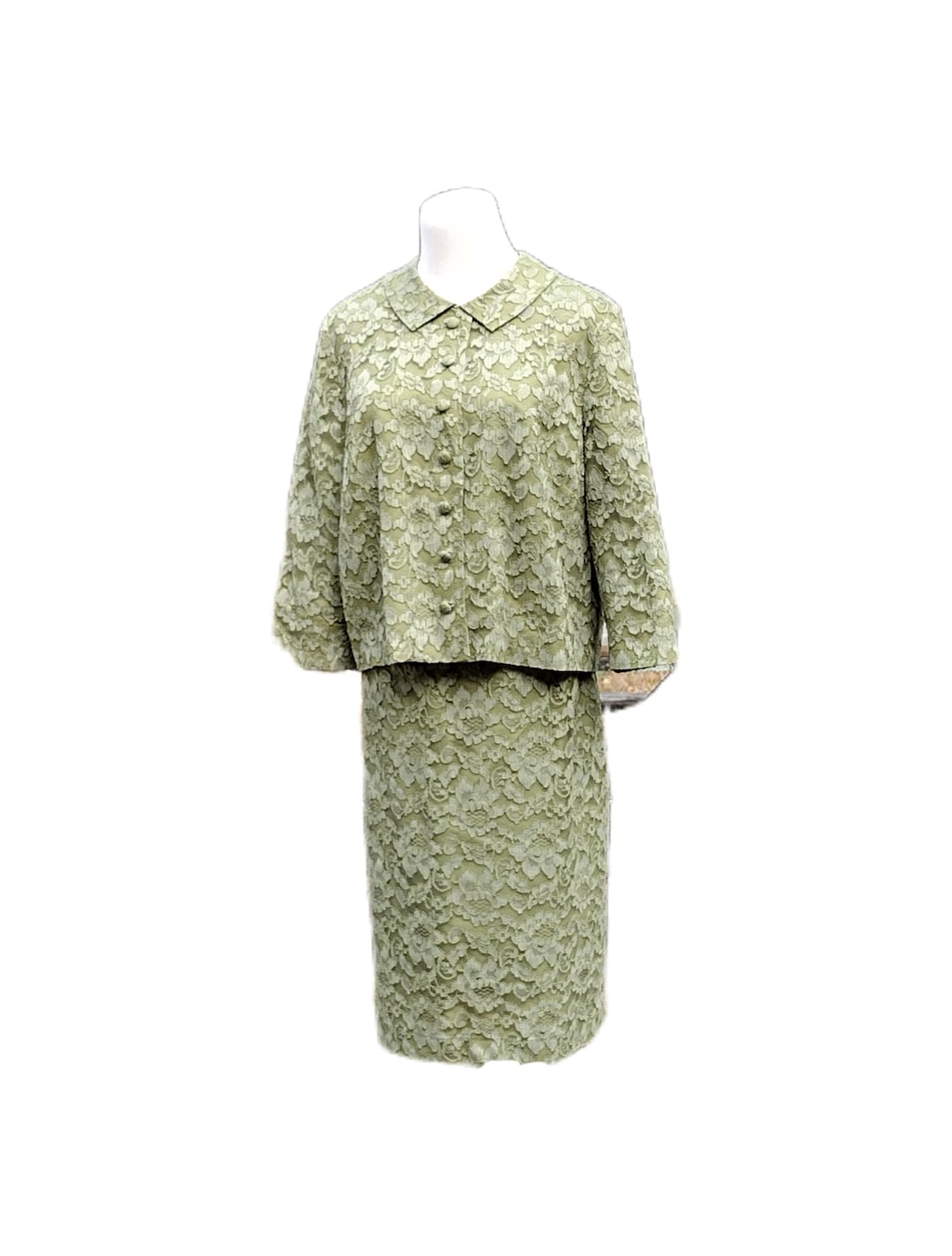Vintage Tigre Lace Suit Early 60s Mossy Sage Green Boxy Jacket Pencil ...