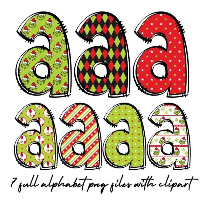 Christmas Doodle Letters and Clip Art & Numbers Uppercase - Etsy