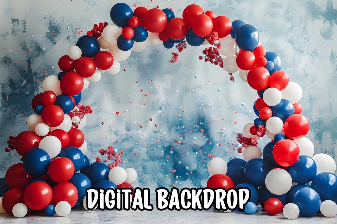 Digital Backdrop, Beautiful Balloon Birthday Background for Photo ...