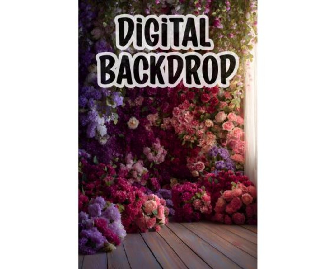 Floral Wall Portrait Digital Backdrop: Photo Editing Overlay (PNG, 300 ...