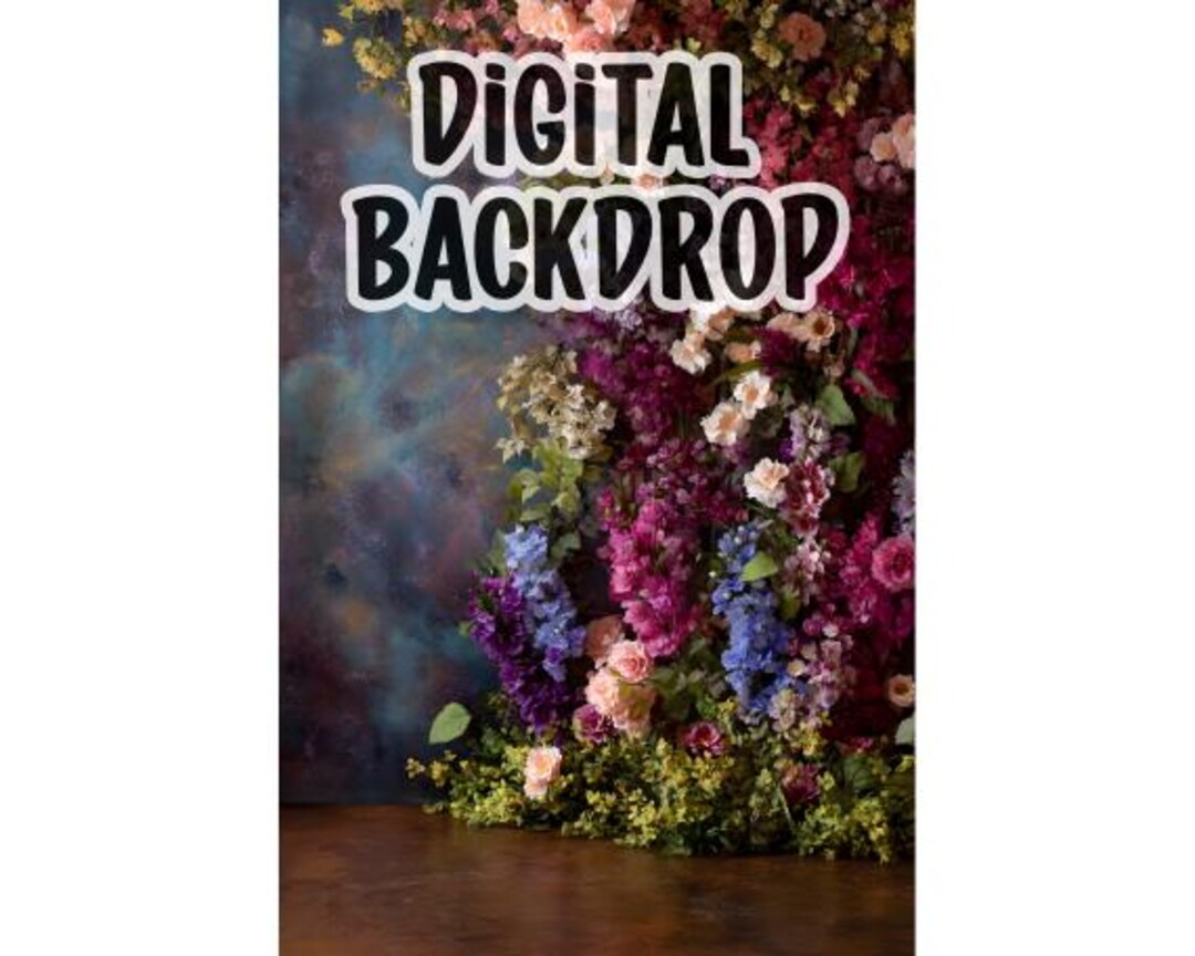 Floral Wall Portrait Digital Backdrop: Photo Editing Overlay (PNG, 300 ...
